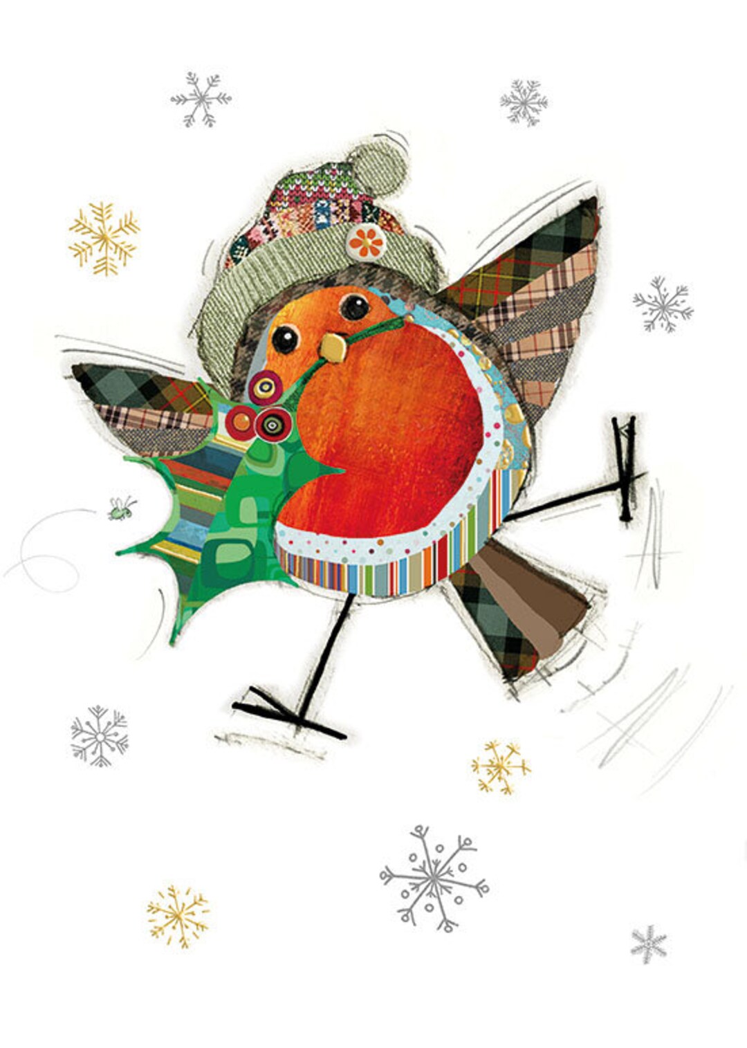 Bug Art Christmas Card Holly Robin Greetings Card FREE UK POSTAGE - Etsy