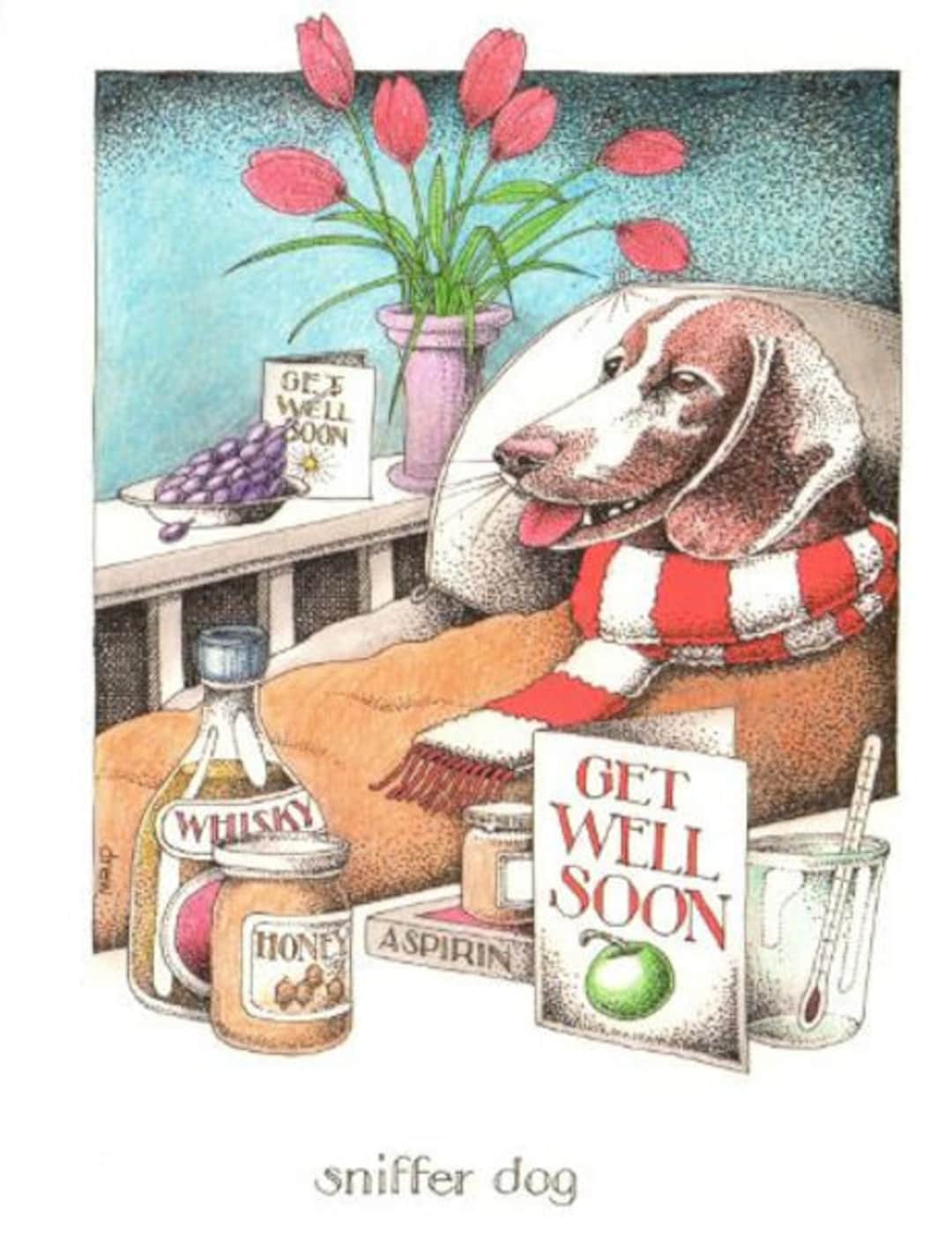 Sniffer Dog Large Greetings Card With Envelope by Simon Drew FREE UK ...