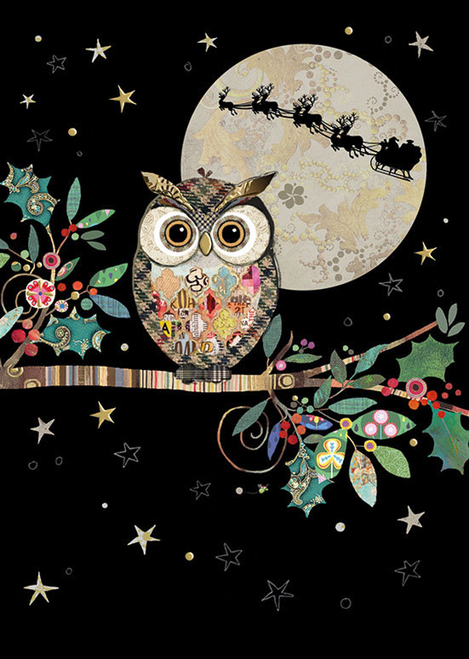 Bug Art Card Christmas Owl Greetings Christmas Card With - Etsy