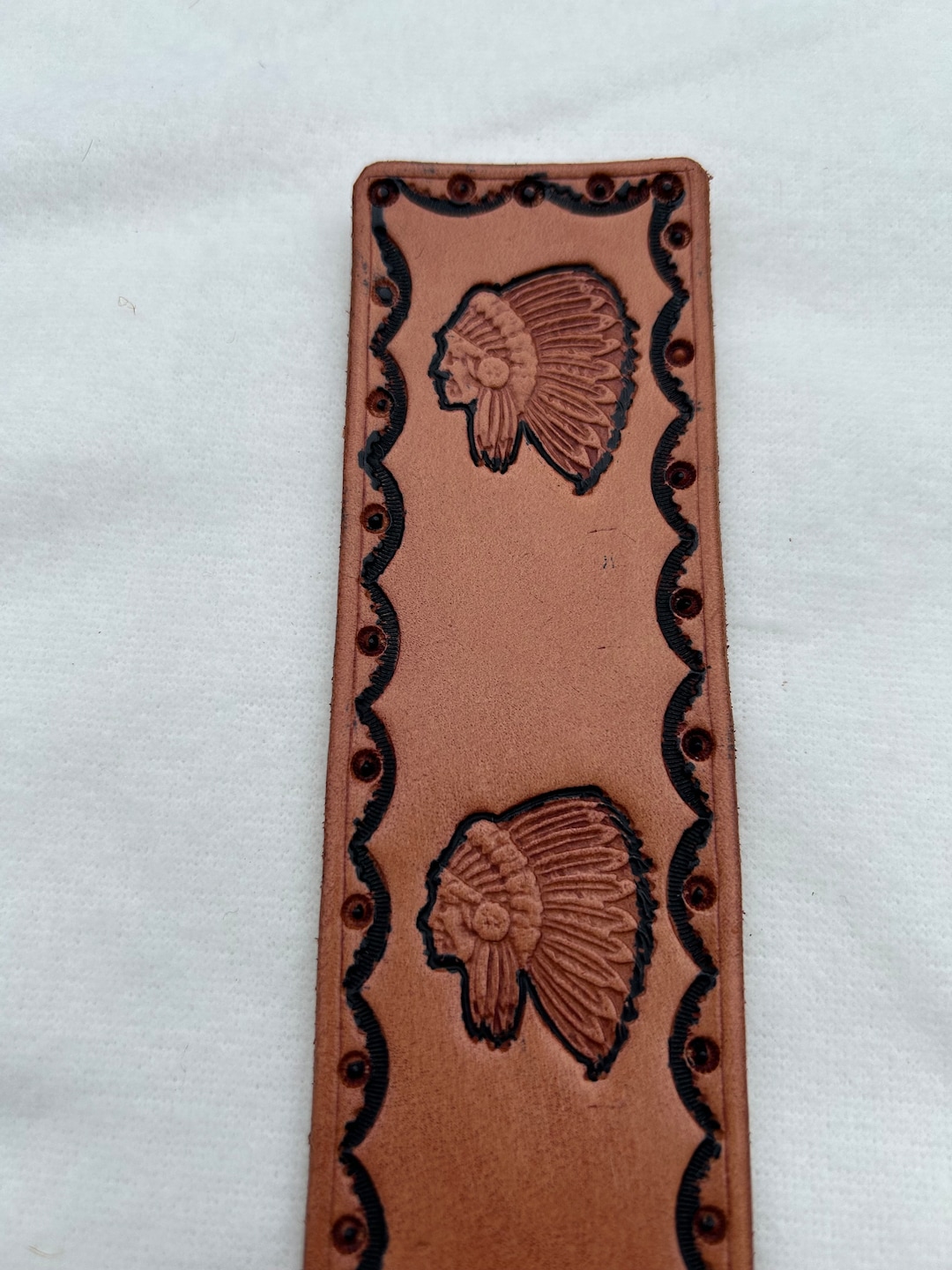 Leather Bookmark Indian Chief Black Border Handmade Free UK Postage - Etsy