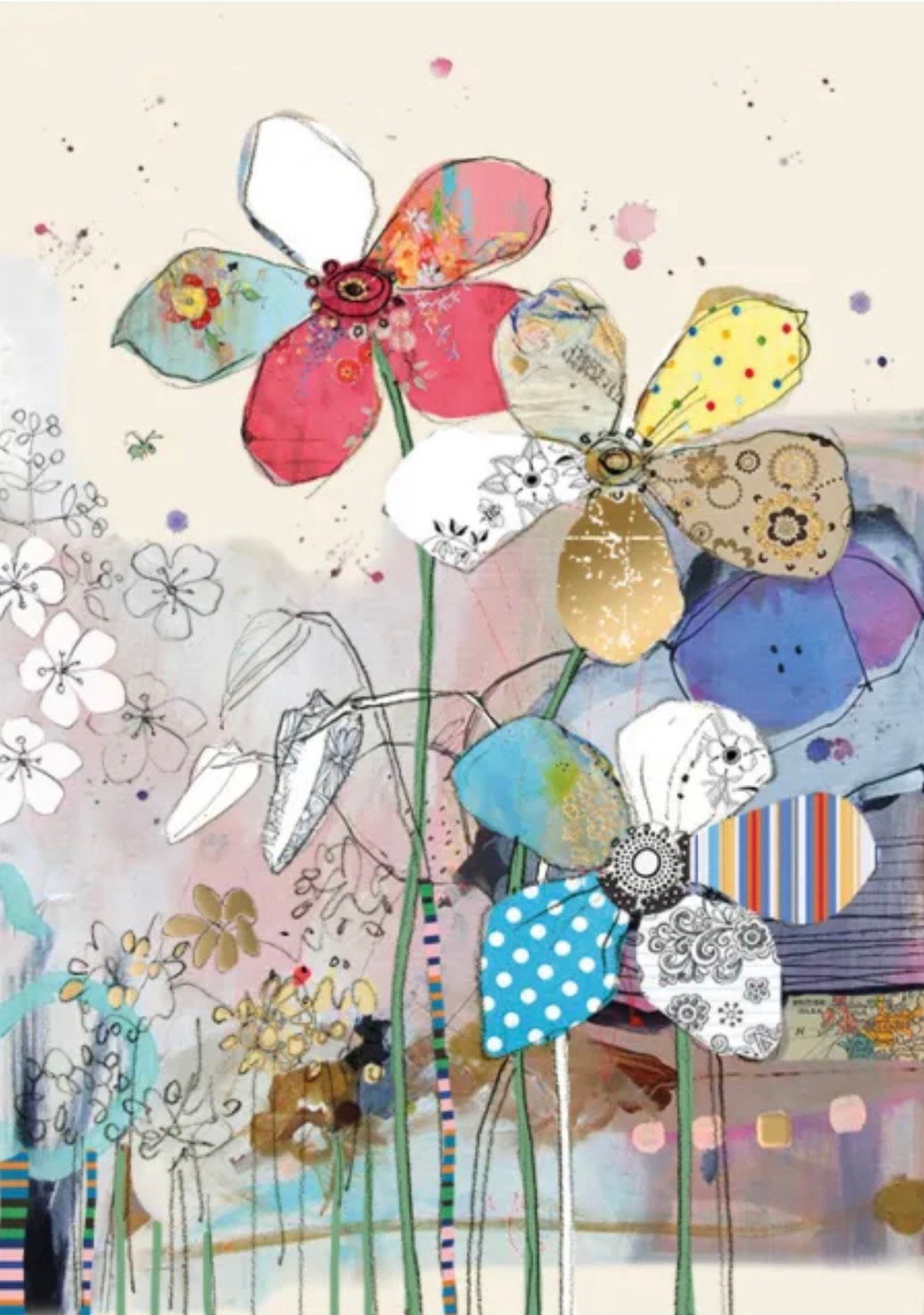 Abstract Flowers Bug Art Greetings Card FREE UK POSTAGE - Etsy