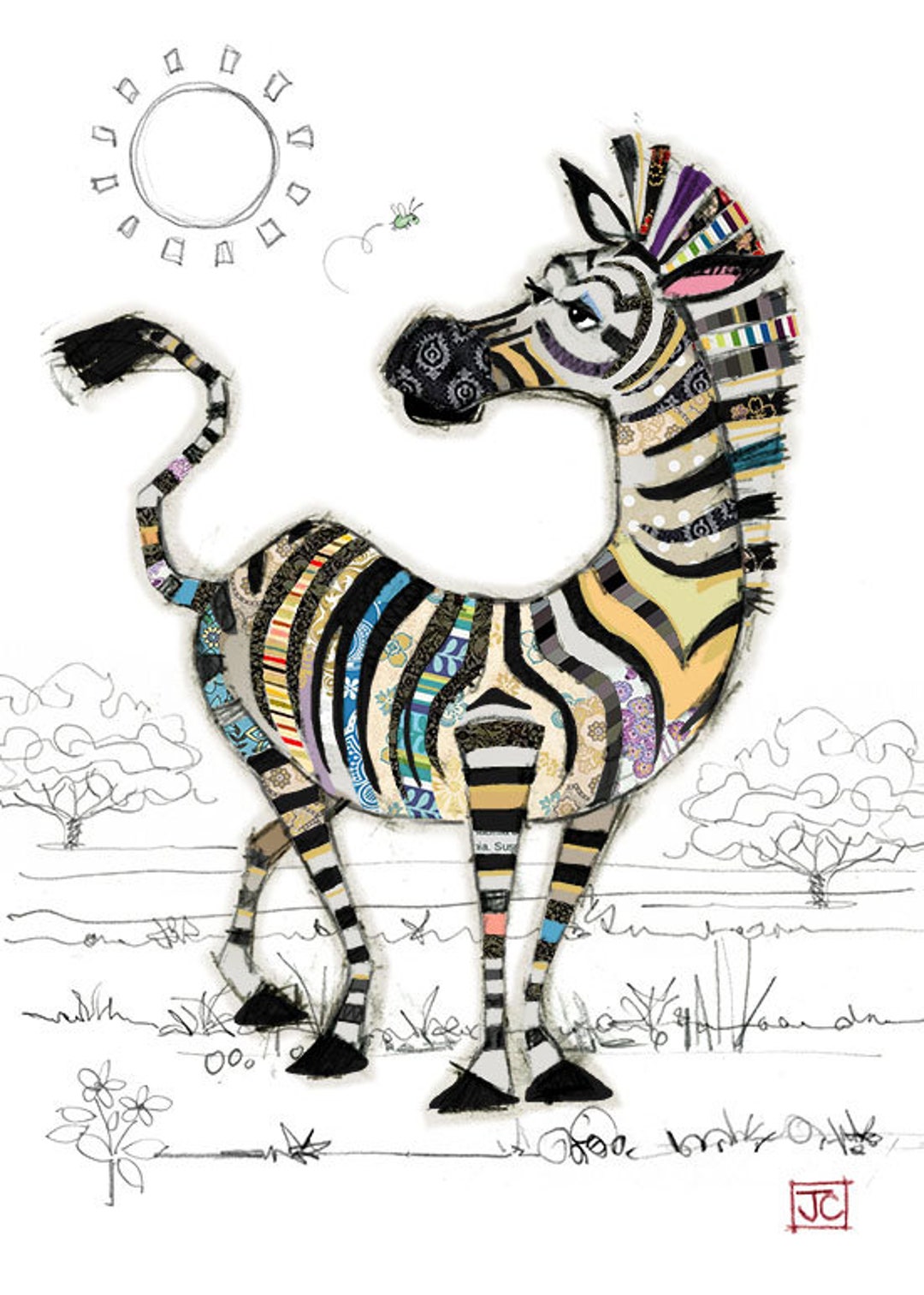 Bug Art Birthday Card Zoe Zebra Greetings Card With Envelope FREE UK ...