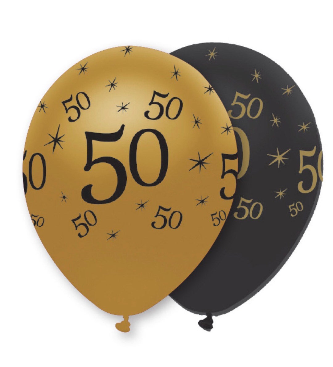 50th Birthday Latex Balloons Pack of 6 Assorted Balloon Black & Gold ...