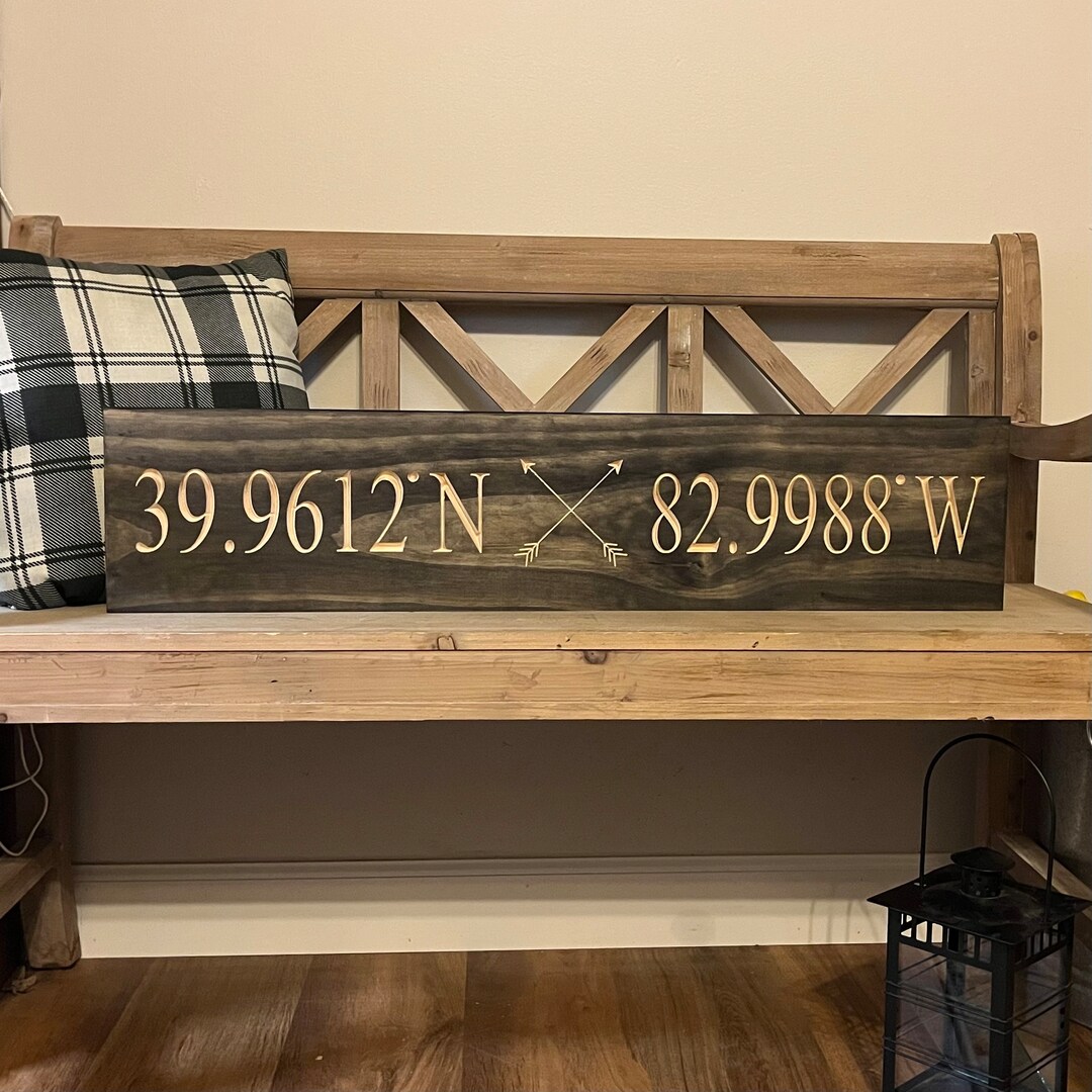 GPS Custom Coordinates Sign, Home Sign, Rustic Sign, Shelf Sitter ...
