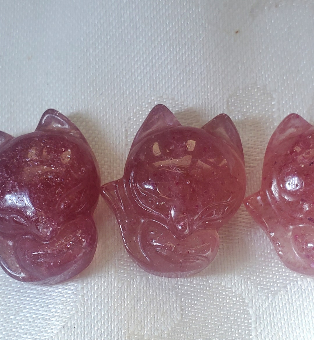 Kitsune Mini Crystal, Mini Strawberry Quartz,handmade, Kitsune, Crystal ...