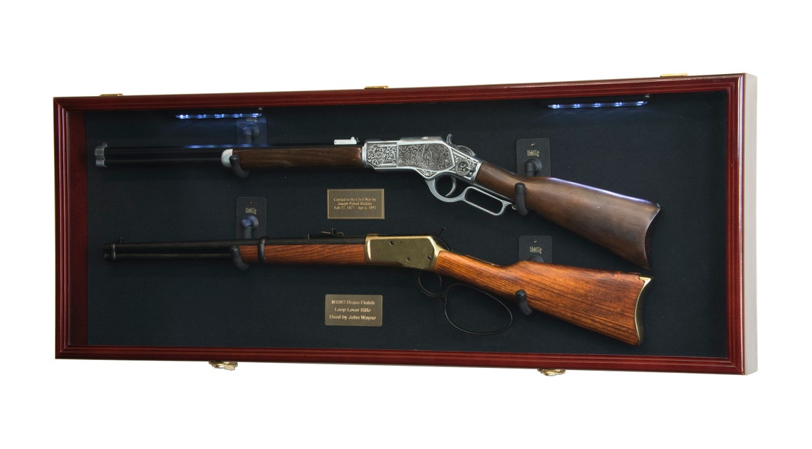 Buy Double Rifle Gun Shotgun Display Case Cabinet Wall Rack Holder ...