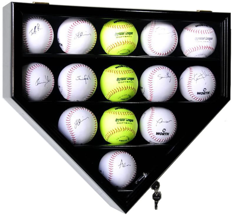 14 Softball Ball Display Case Cabinet - Home Plate Shaped W/ 98% UV ...