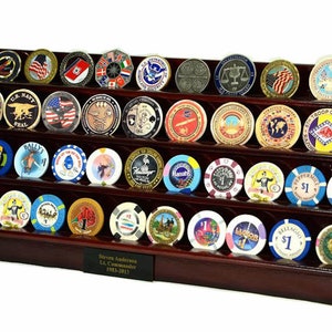 4 Row Challenge Coin / Casino Chip Display Rack Collectible Coin Wooden ...