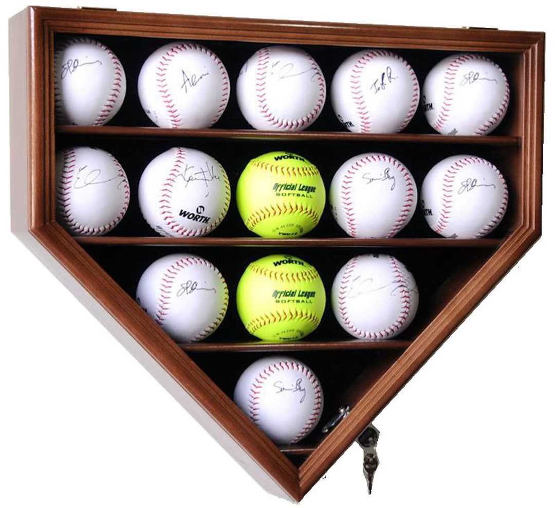 14 Softball Ball Display Case Cabinet - Home Plate Shaped W/ 98% UV ...