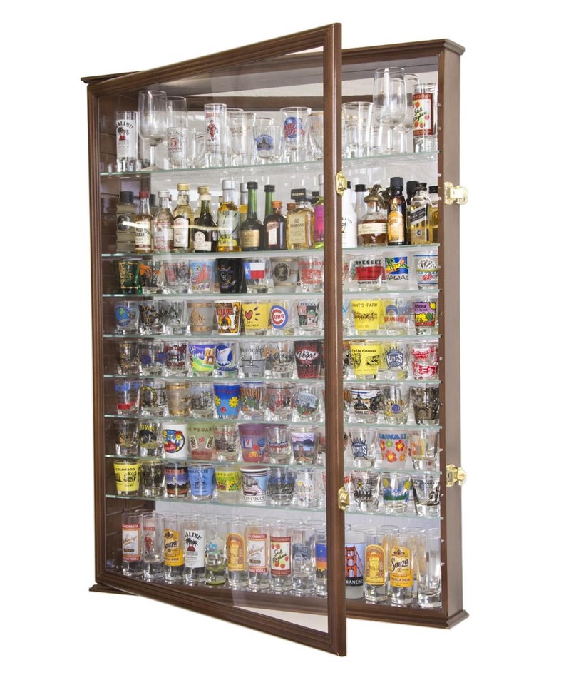 XL Shot Glass Shotglass Display Case Rack Holder Cabinet W/ Mirror ...