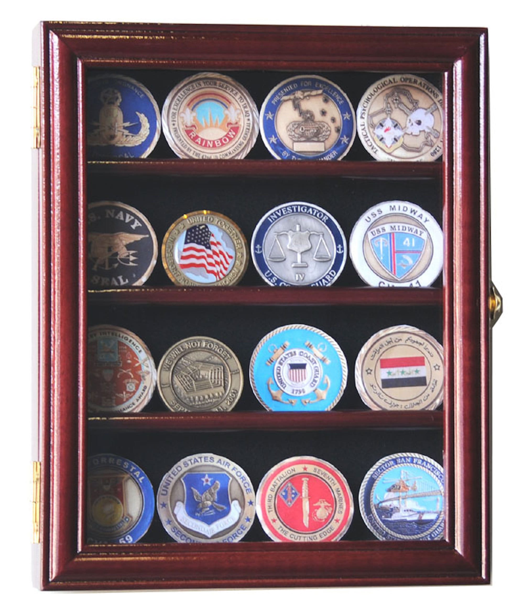 XS Military Challenge Coin Display Case Cabinet Holder Wall Rack W/ 98% ...