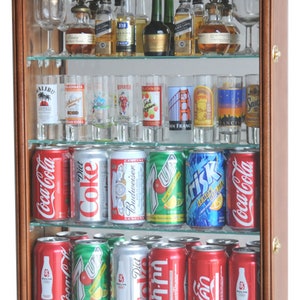 Mini Liquor Bottle Soda Can Mirror Backed Display Case Cabinet Kitchen ...