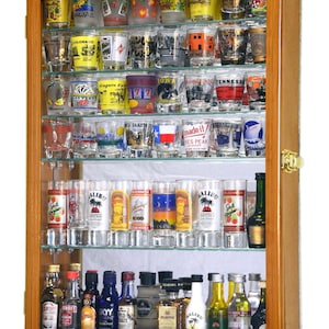 Large Mirror Backed and 7 Glass Shelves Shot Glass Shotglass Shooter ...