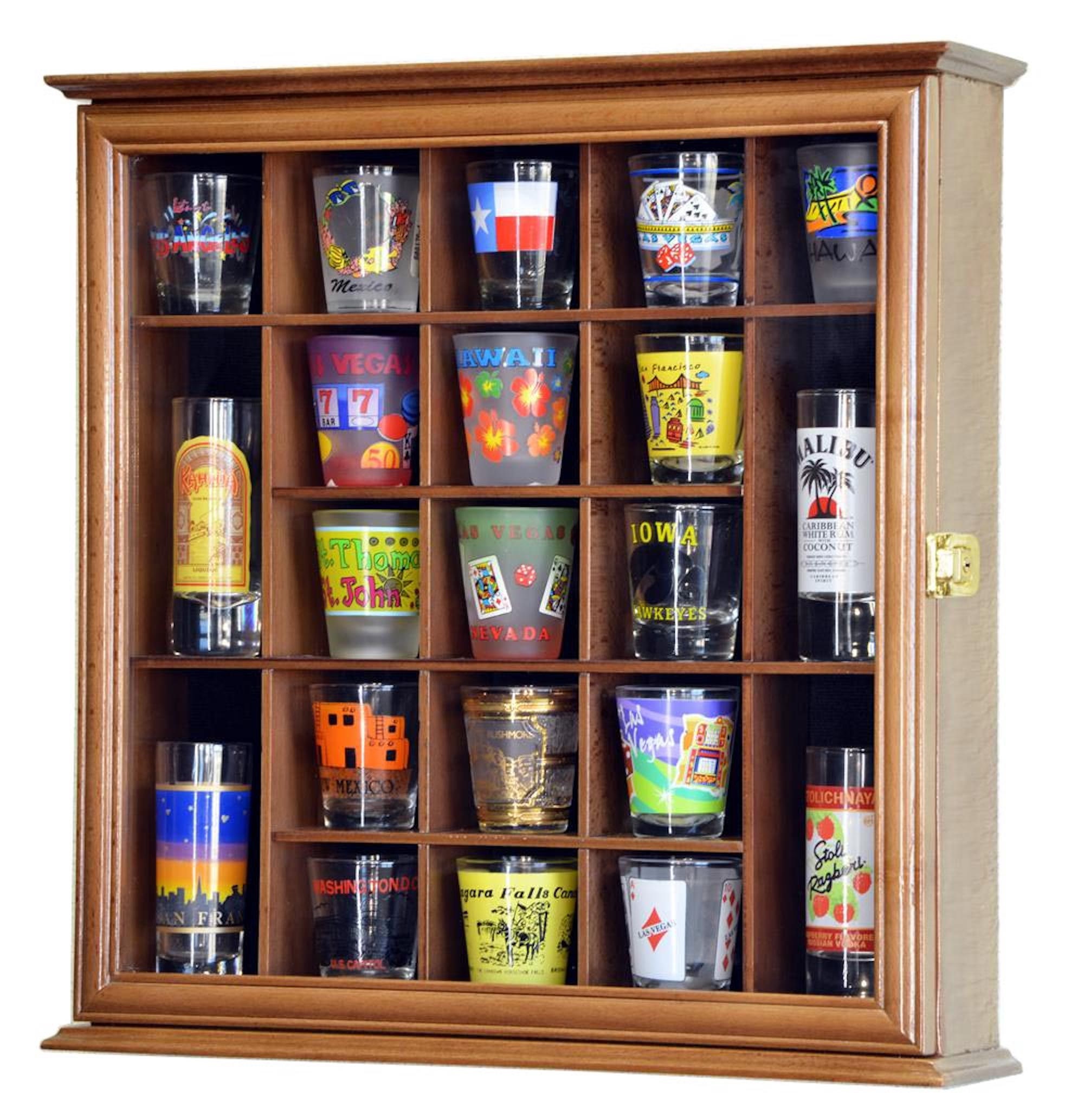 21 Shot Glass Shotglass Shooter Display Case Holder Cabinet Wall Rack ...
