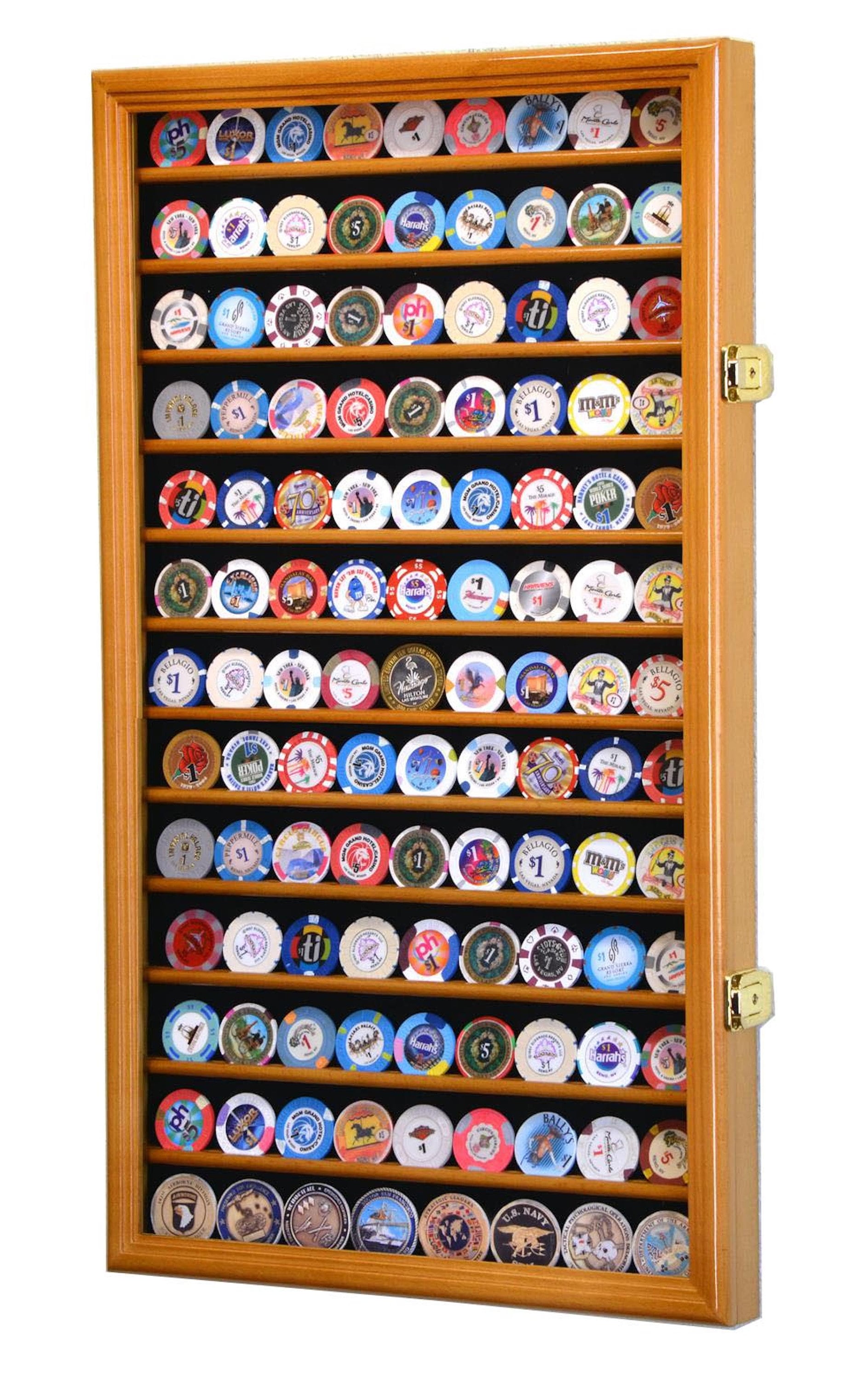 117 Casino Chip / Collector Coin Display Case Wall Cabinet Holder Shelf ...