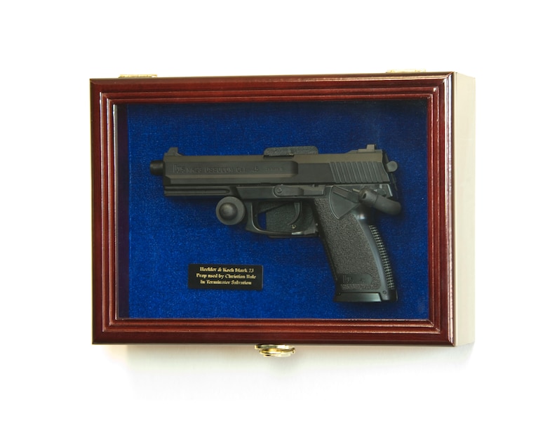 Single Pistol Display Case Wall Mount Solid Hardwood Cabinet Handgun ...