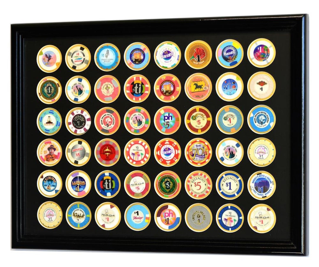48 Casino Poker Chip Coin Coins Frame Display Case Holder With Custom ...