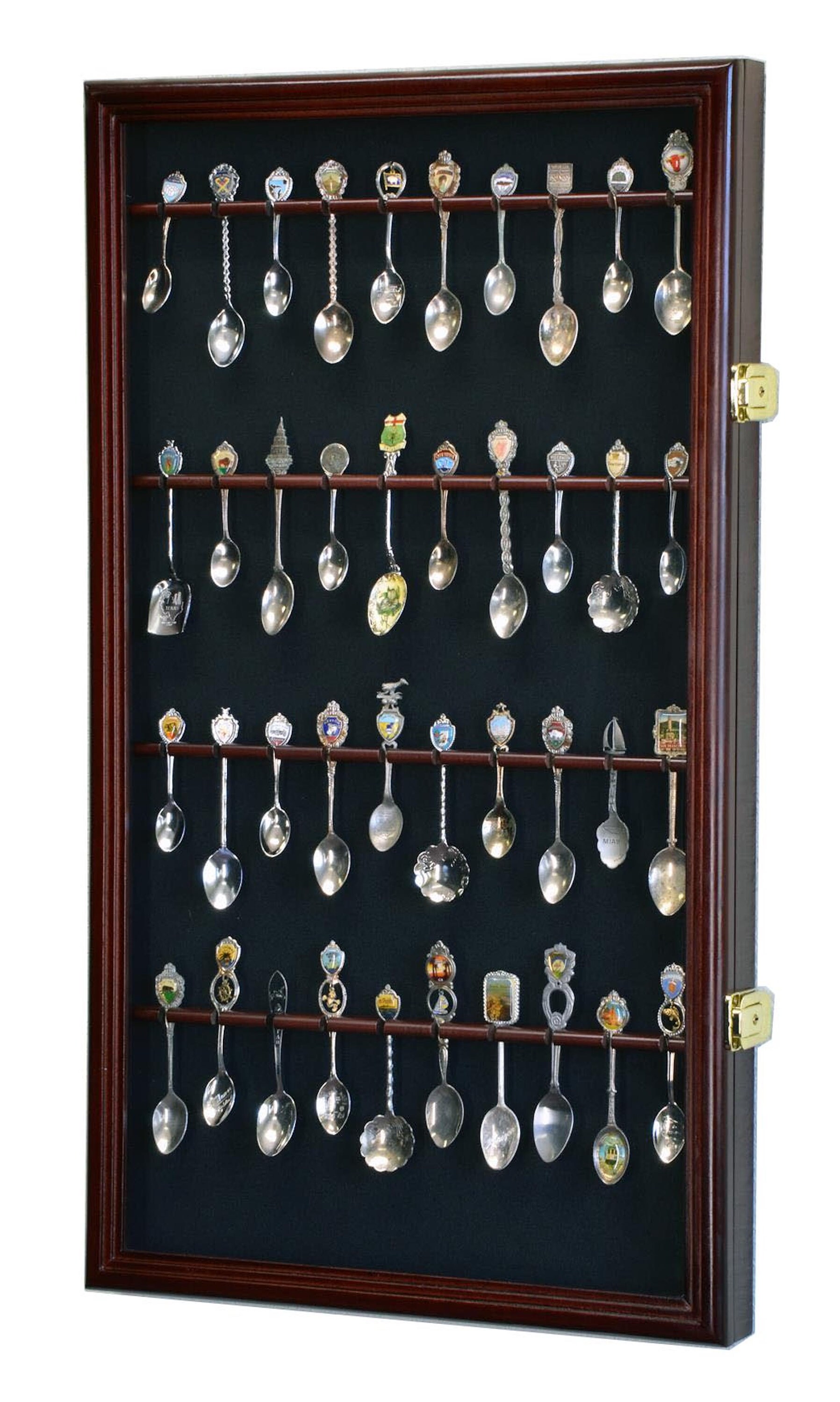 40 Larger Spoon Display Case Wall Rack Cabinet Holder Box 98% UV ...