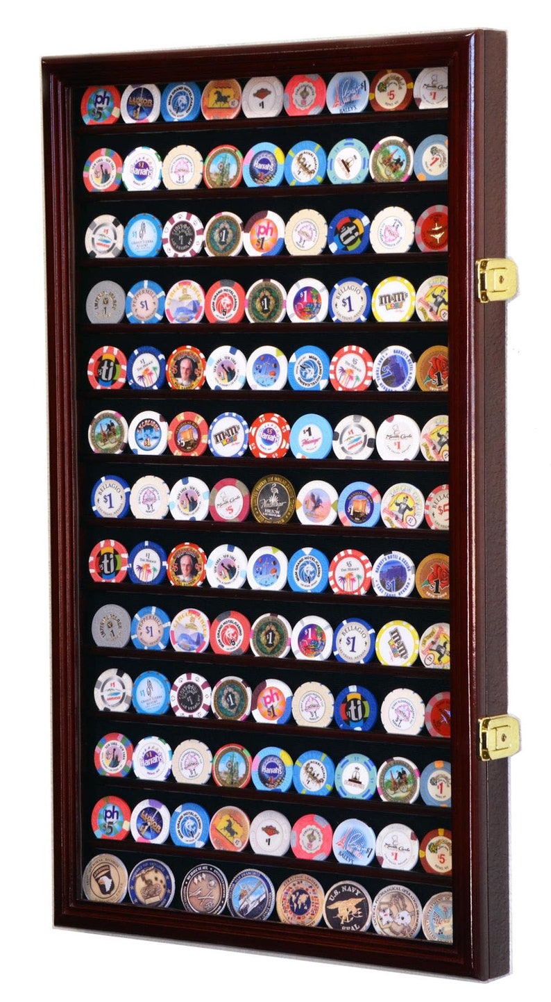 117 Casino Chip / Collector Coin Display Case Wall Cabinet Holder Shelf ...