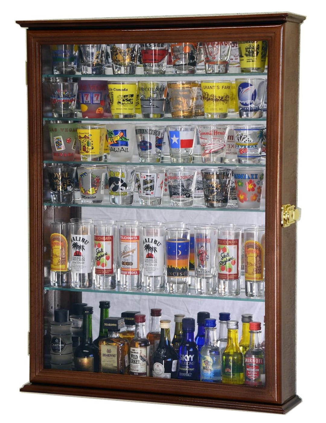 Large Mirror Backed and 7 Glass Shelves Shot Glass Shotglass Shooter ...