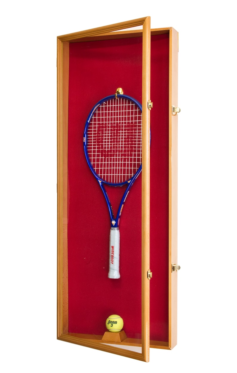 Tennis Racket and Ball Display Case Cabinet Hanger Wall Mount Shadowbox ...