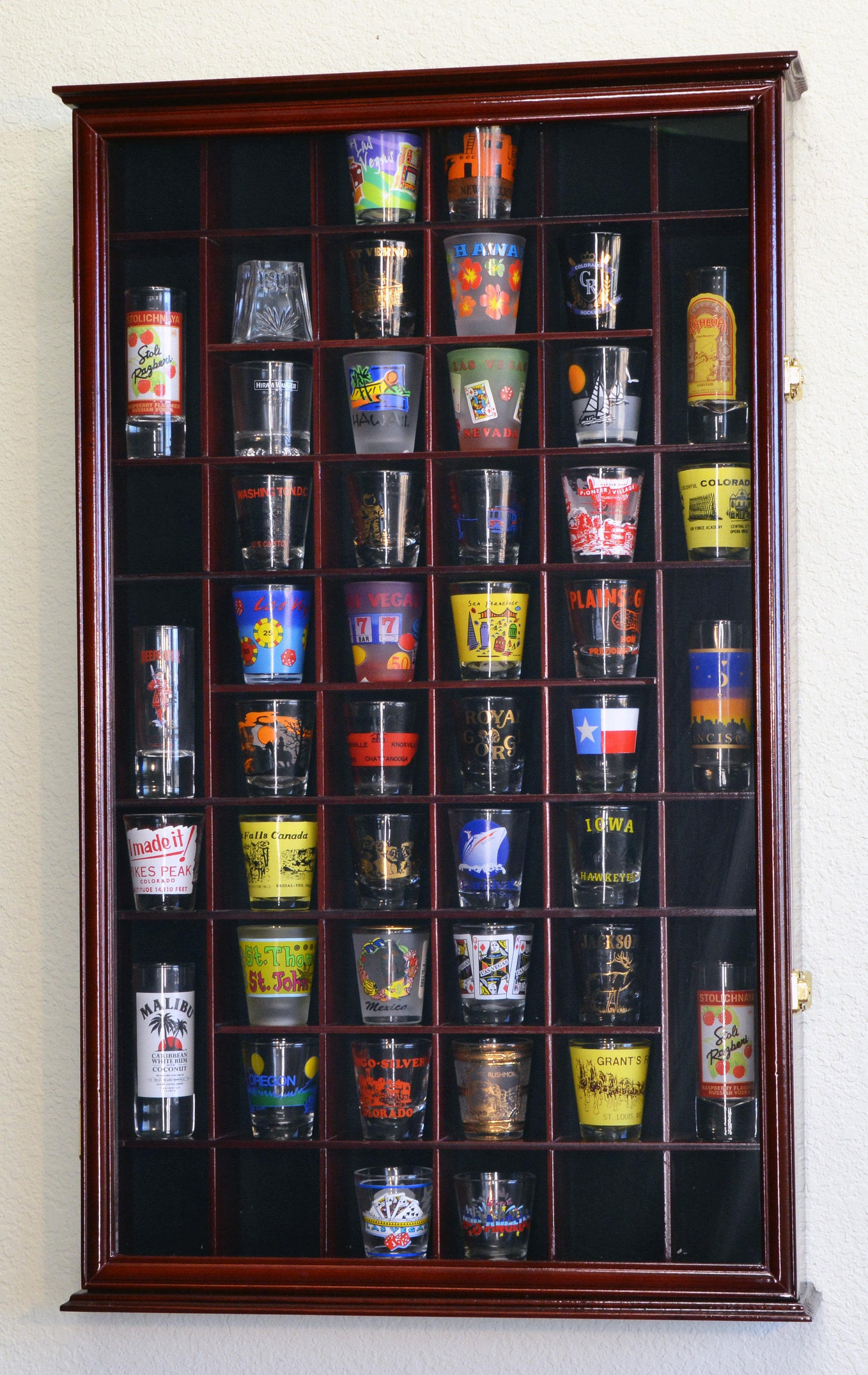 54 Shot Glass Shotglass Shooter Display Case Holder Cabinet Wall Rack ...