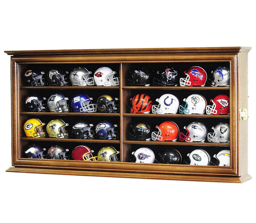 32 Pocket Pro Mini Helmet Football Display Case Cabinet Shelf NFL W/ 98 ...