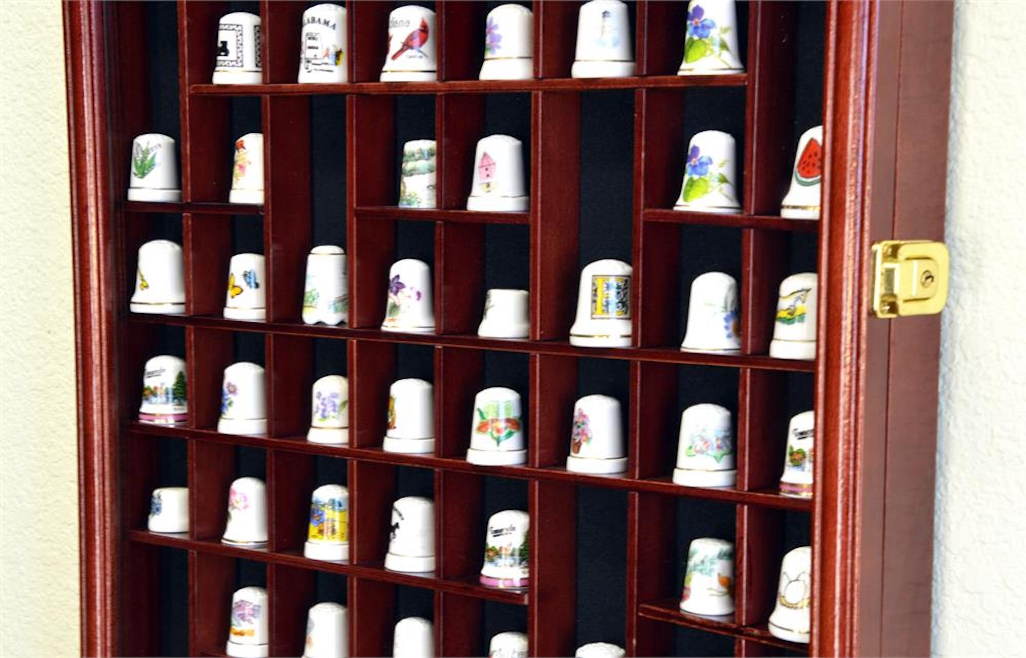 100 Opening Thimble / Small Miniature Display Case Cabinet Holder Wall ...
