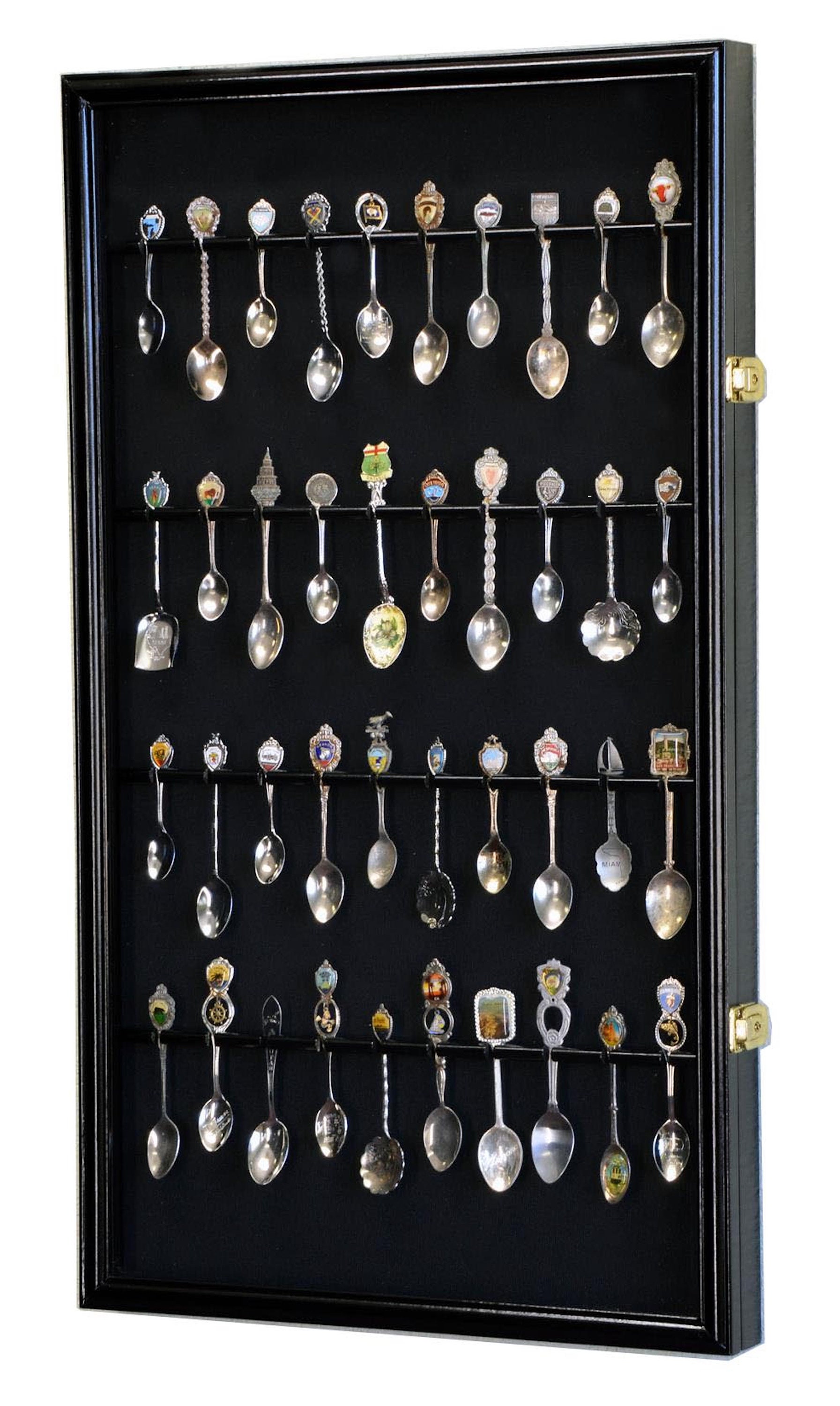 40 Larger Spoon Display Case Wall Rack Cabinet Holder Box 98% UV ...