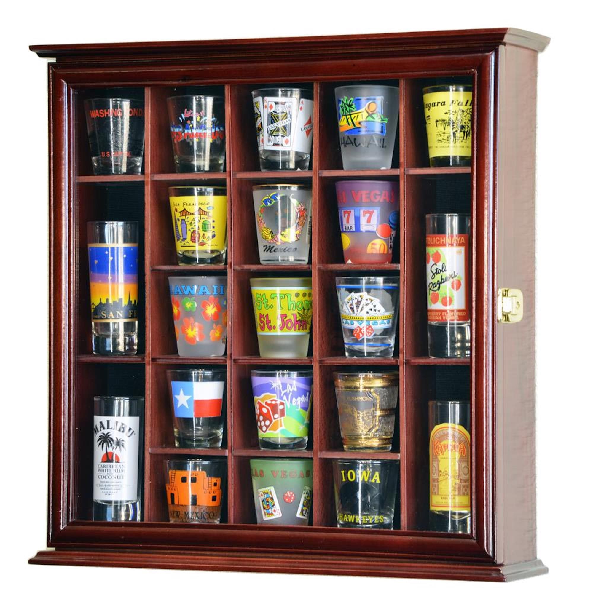 21 Shot Glass Shotglass Shooter Display Case Holder Cabinet Wall Rack ...