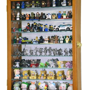 7 Adjustable Shelves Mirror Back Minifigures Display Case Cabinet ...