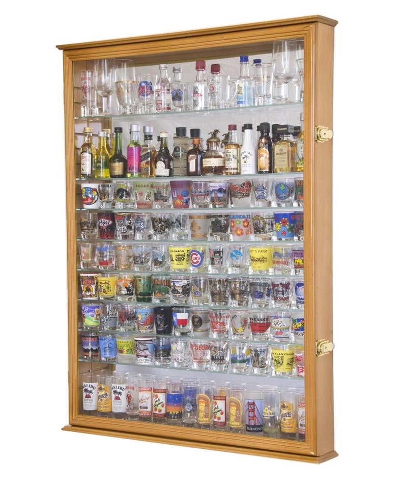 XL Shot Glass Shotglass Display Case Rack Holder Cabinet W/ Mirror ...
