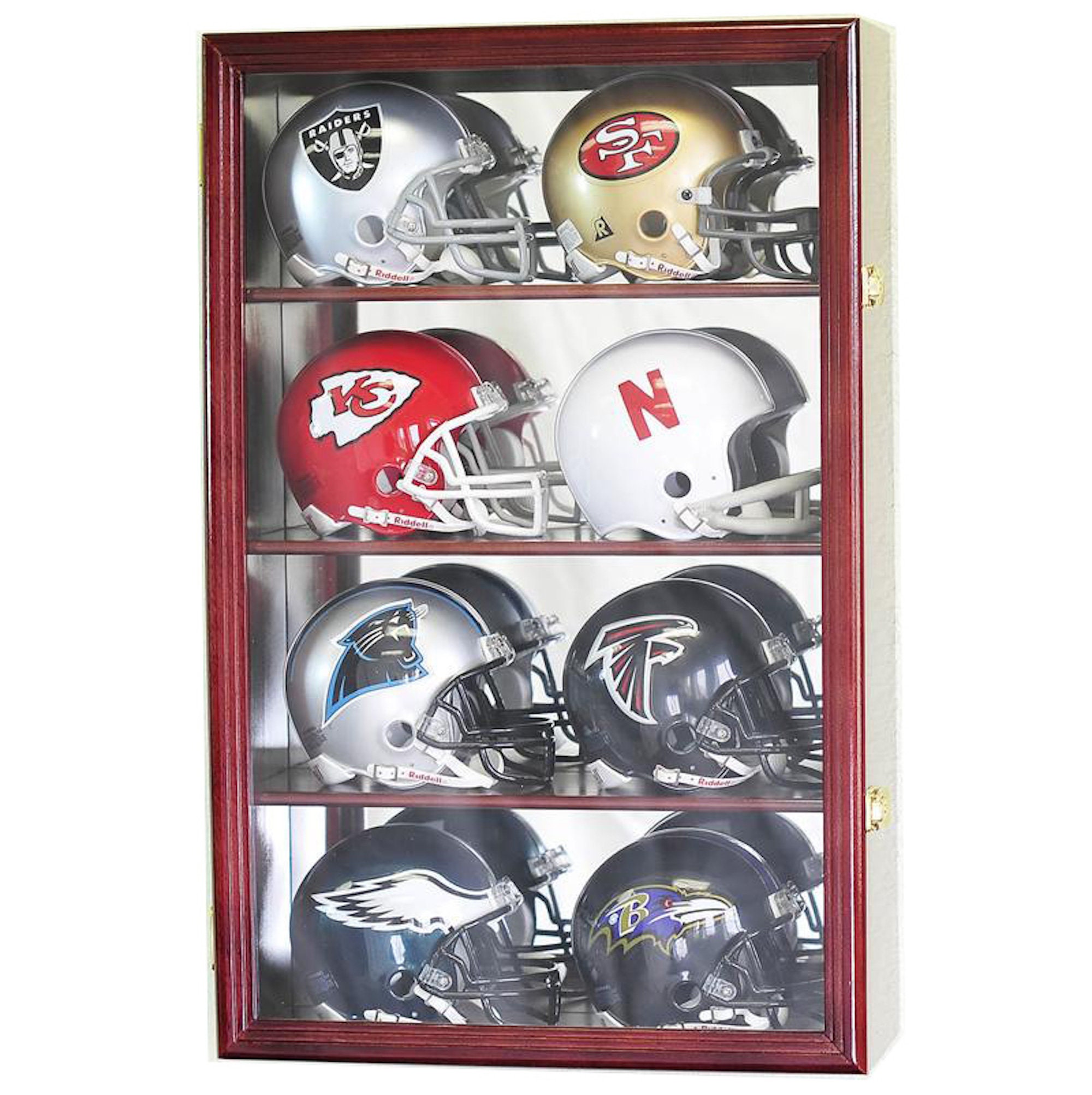 8 Riddell Mini Helmets Football Helmet Display Case Wall Rack Cabinet ...