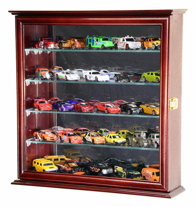 4 Adjustable Shelves Mirror Back 1/64 Diecast Display Case Cabinet Cars ...