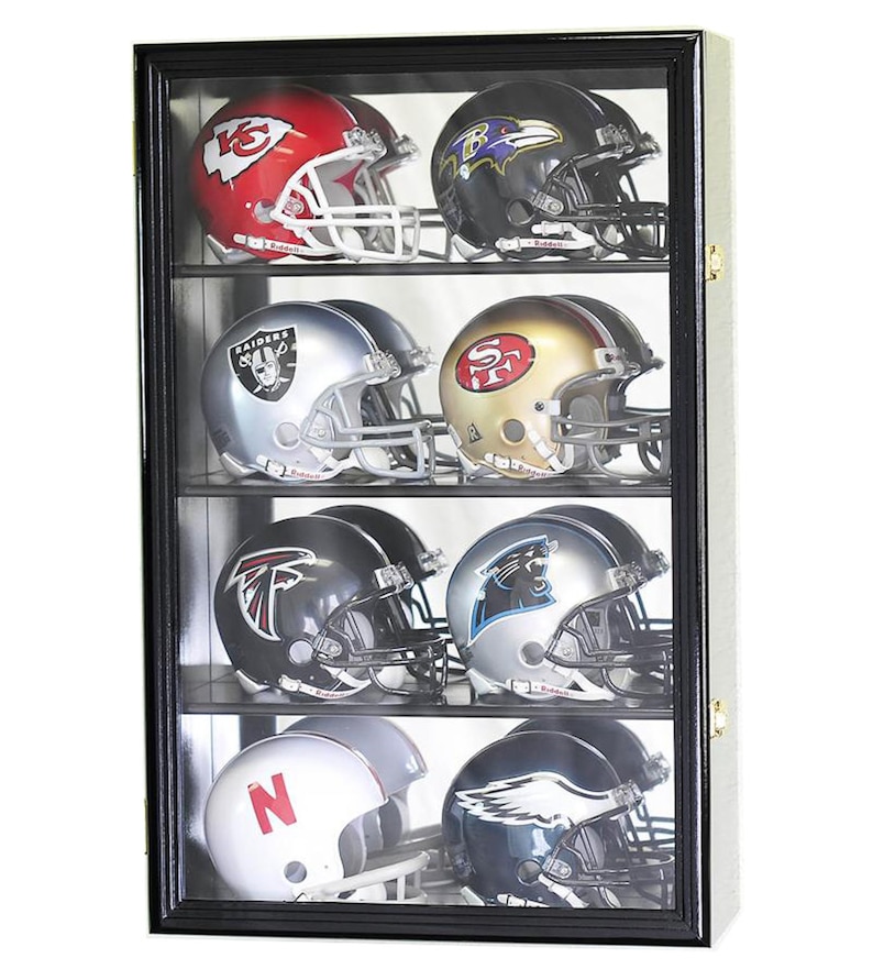 8 Riddell Mini Helmets Football Helmet Display Case Wall Rack Cabinet ...