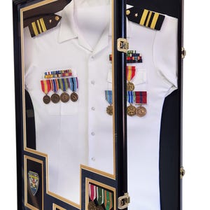 Large Military Uniform Display Case (w/ Custom Double Matting) Cabinet ...