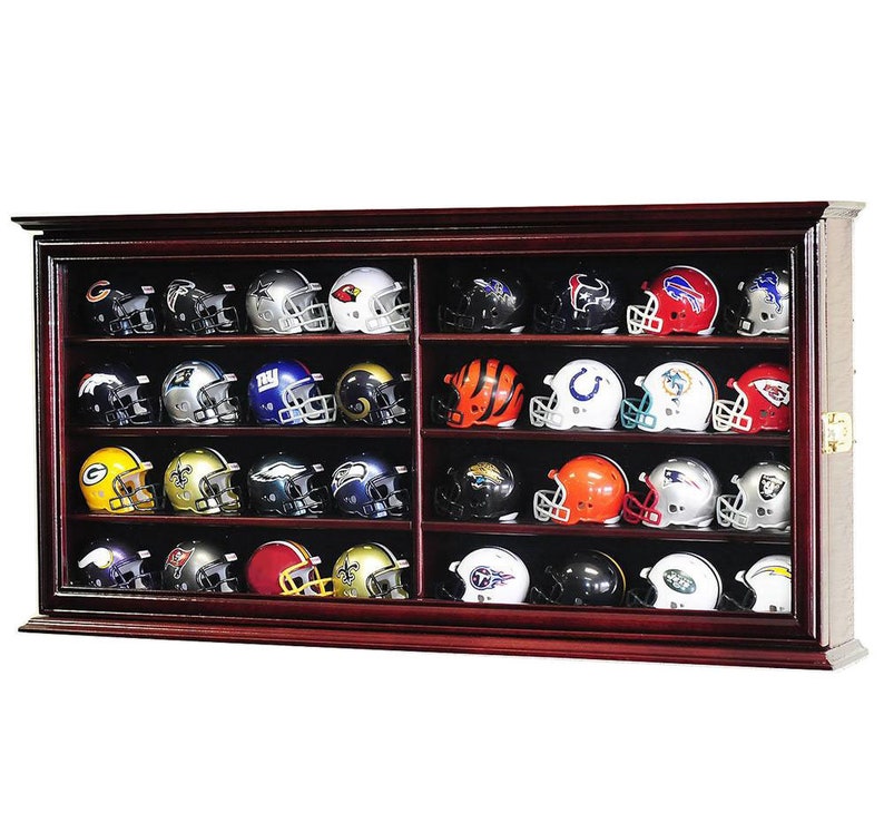 32 Pocket Pro Mini Helmet Football Display Case Cabinet Shelf NFL W/ 98 ...