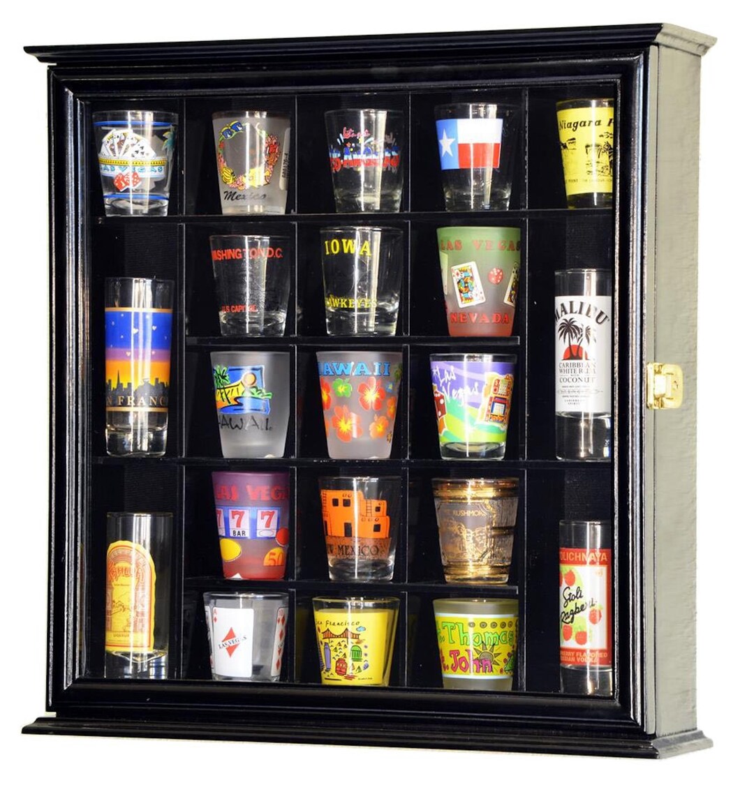 21 Shot Glass Shotglass Shooter Display Case Holder Cabinet Wall Rack ...