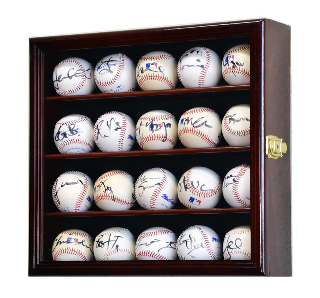 20 Baseball Ball Display Case Cabinet Holder Wall Rack 98% UV ...