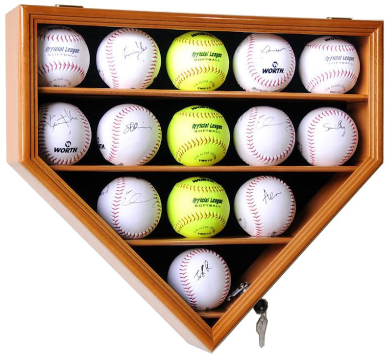 14 Softball Ball Display Case Cabinet - Home Plate Shaped W/ 98% UV ...