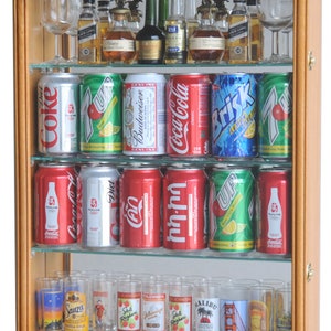 Mini Liquor Bottle Soda Can Mirror Backed Display Case Cabinet Kitchen ...