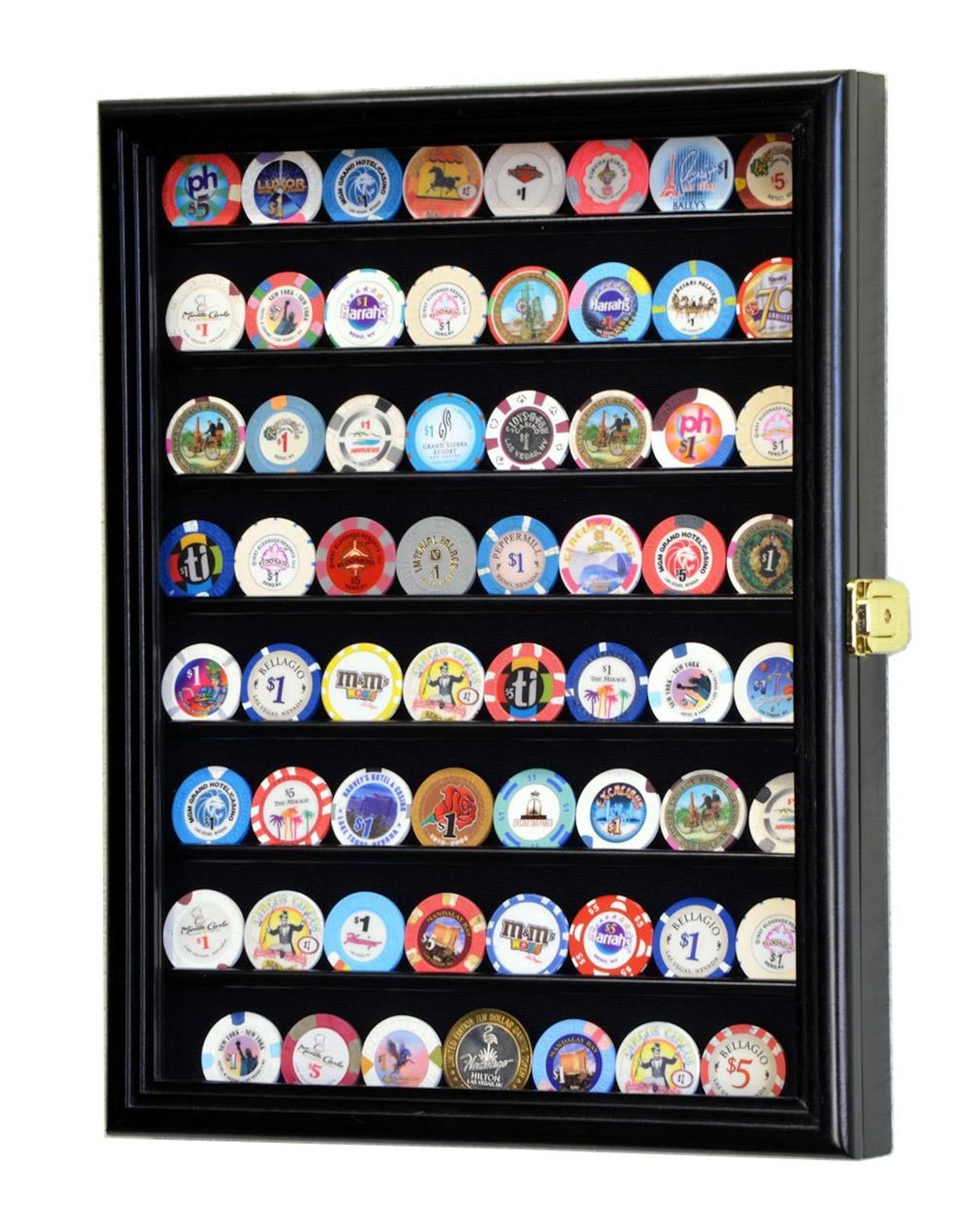 64 Casino Chip / Collector Coin Display Case Wall Cabinet Holder Shelf ...