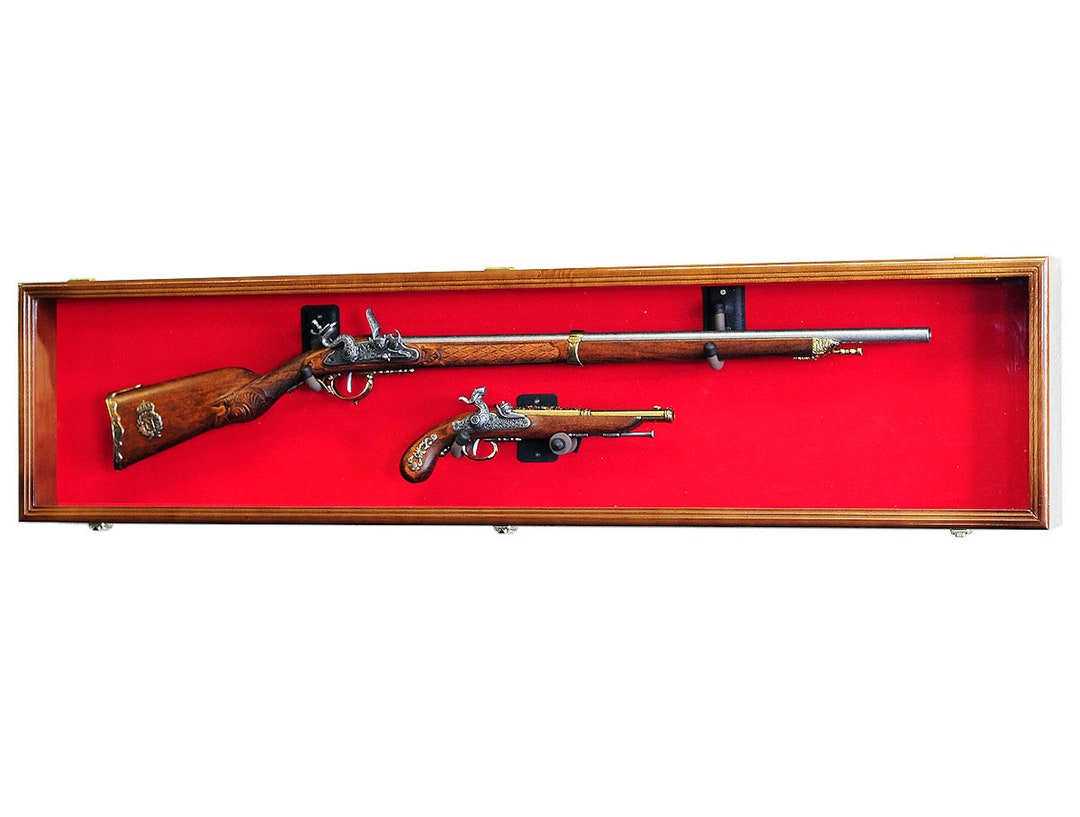 Long Rifle / Musket Gun Display Case Wall Rack Cabinet W/98% UV ...