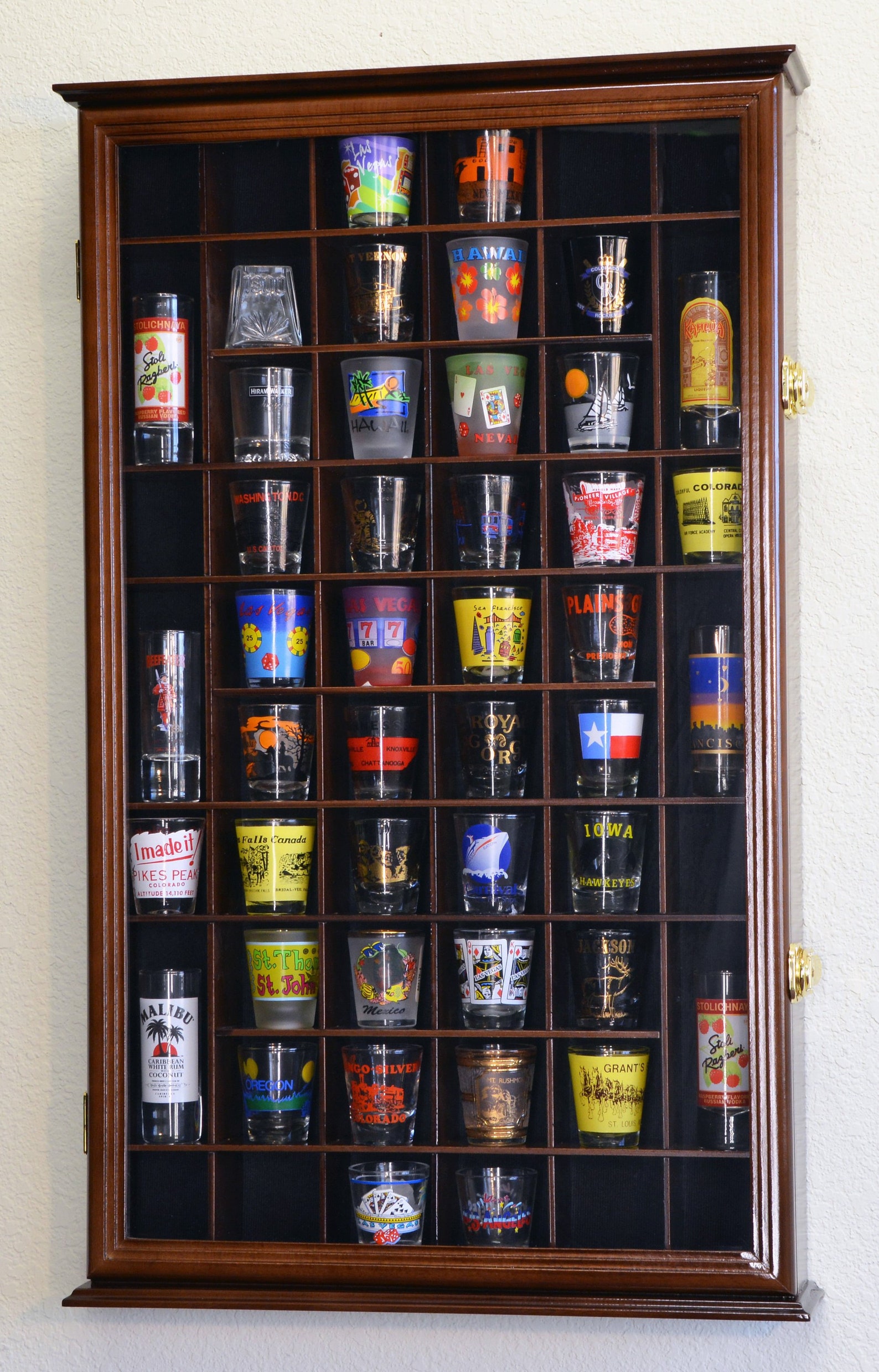 54 Shot Glass Shotglass Shooter Display Case Holder Cabinet Wall Rack ...