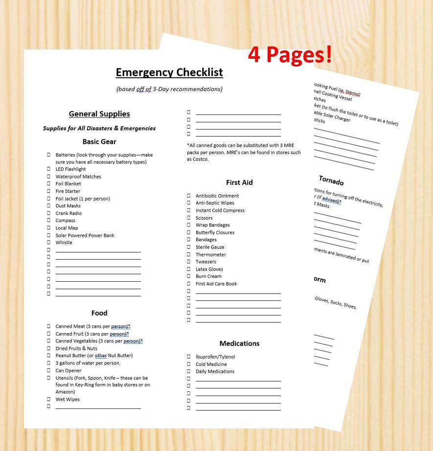 Emergency Preparedness Checklist - Etsy