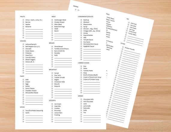 Ultimate Grocery List - Etsy