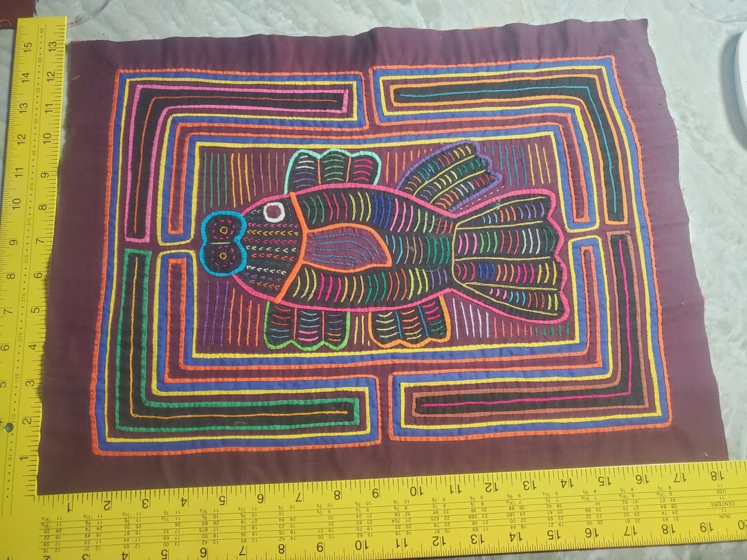 2100 #74#75 Big Fat Lips Fish Mola Panel Unframed Kuna Style Wall ...