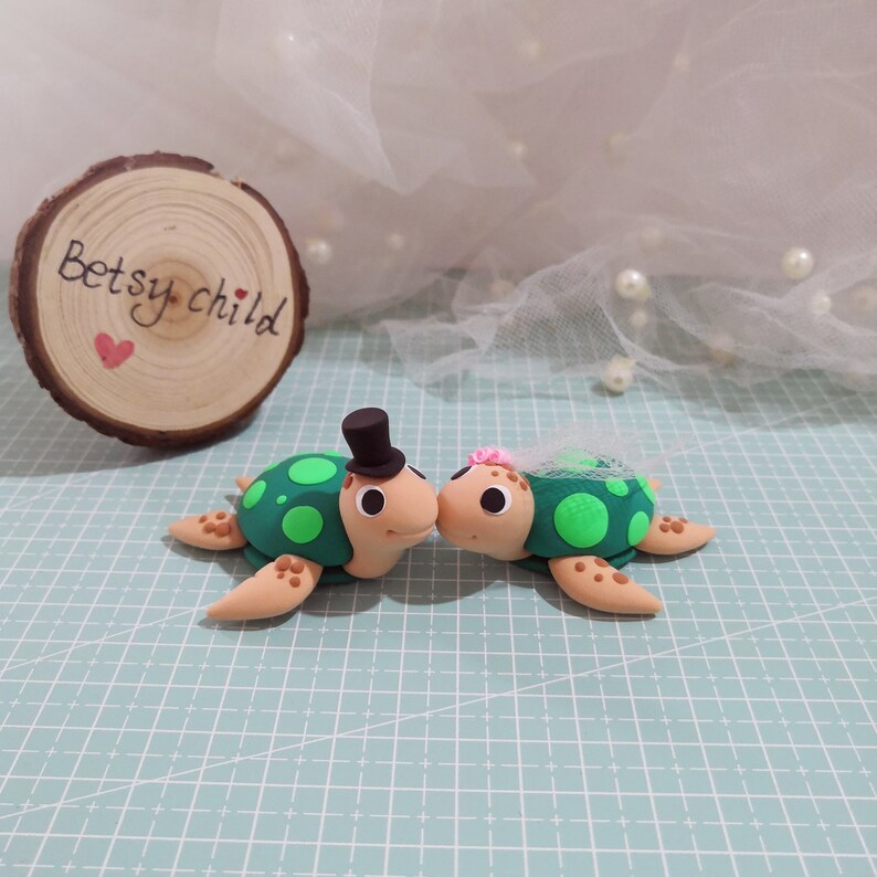 Bride and Groom Turtle Wedding Cake Topper Handmade Polymer - Etsy