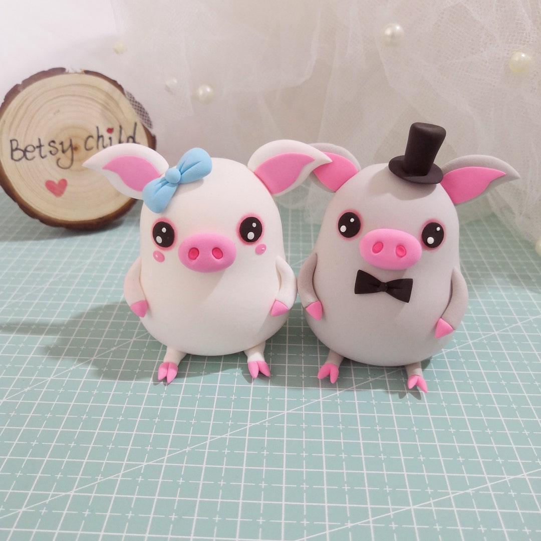 Pigs Bride and Groom Figurines Personalized Animals, Clay Ring Holder ...