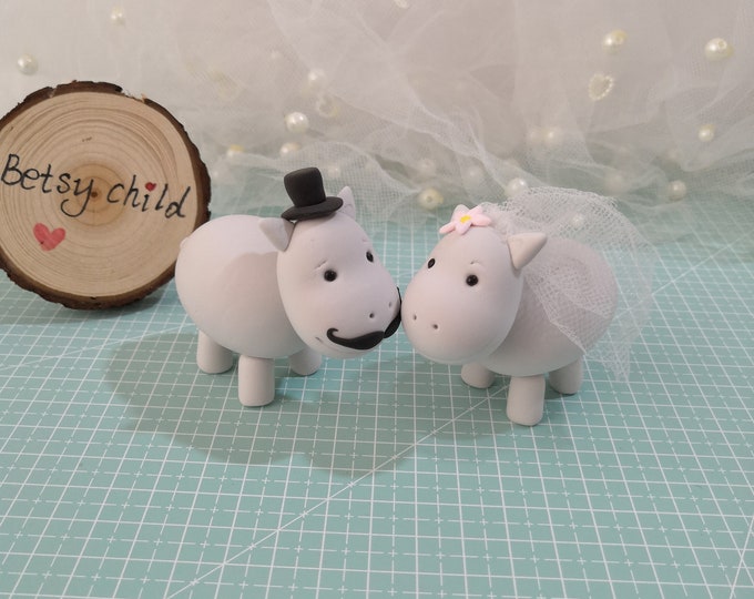 Custom Hippo Wedding Cake Topper: Clay Animal Ceremony Decoration - Etsy